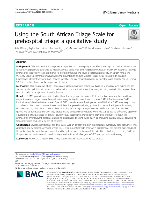 (PDF) Using the South African Triage Scale for prehospital triage: a ...