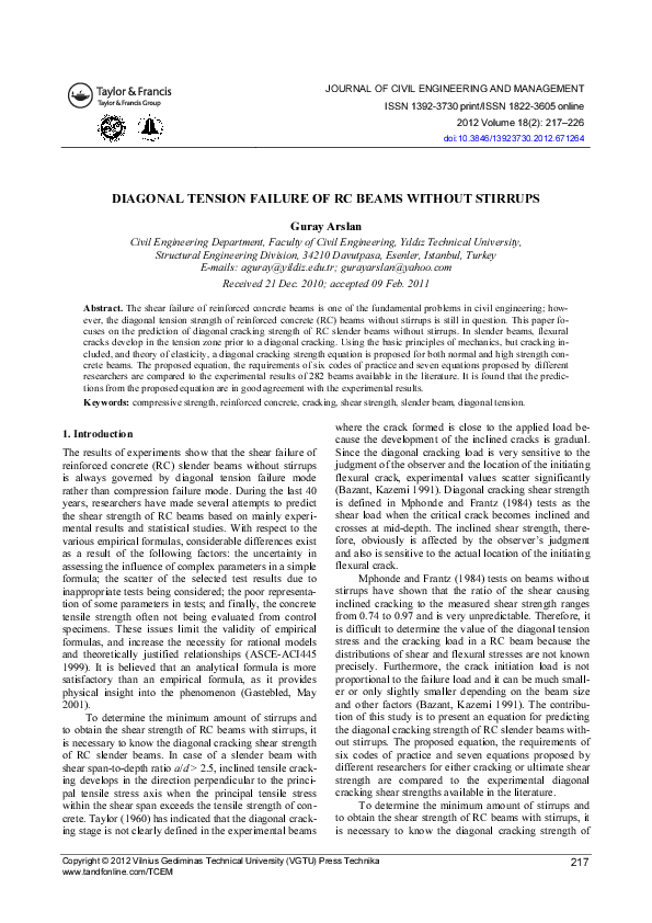(PDF) Diagonal Tension Failure of RC Beams Without Stirrups