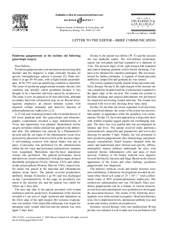 (PDF) Pyoderma gangrenosum at the incision site following gynecologic ...