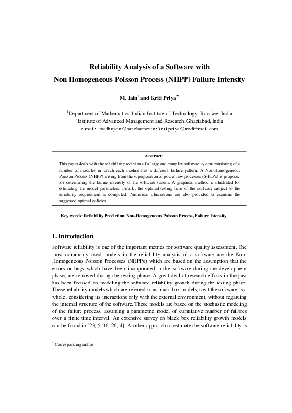 (PDF) Reliability Analysis of a Software With Non Homogeneous Poisson Process (NHPP) Failure ...