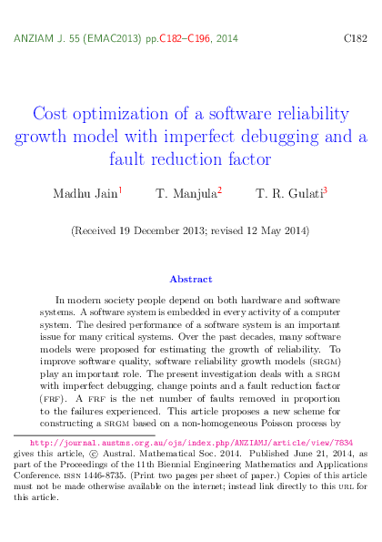 (PDF) Cost optimization of a software reliability growth model with ...