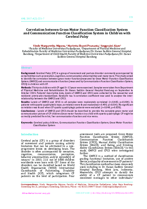 (PDF) Correlation between Gross Motor Function Classification System ...