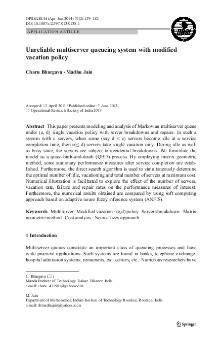 (PDF) Unreliable multi-server queueing system with modified vacation policy