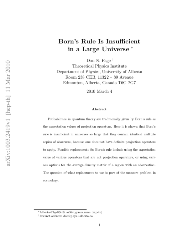 (PDF) Born's Rule Is Insufficient in a Large Universe