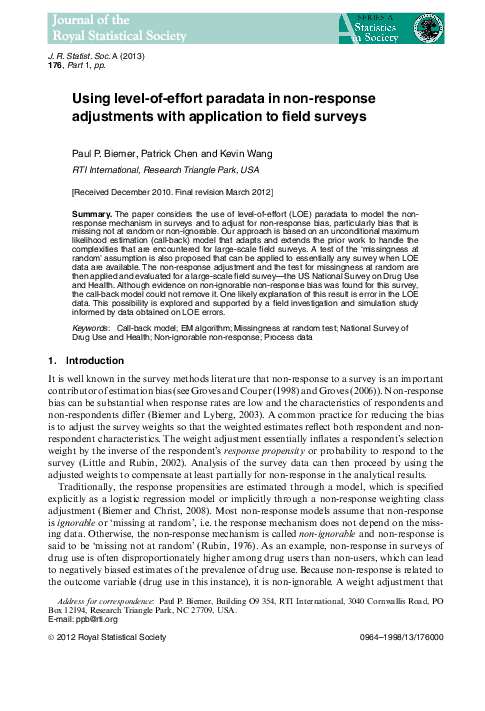 (PDF) Using level-of-effort paradata in non-response adjustments with application to field surveys