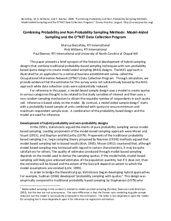 (PDF) Combining Probability and Non-Probability Sampling Methods: Model ...