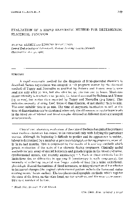 (PDF) Evaluation of a rapid enzymatic method for determining placental ...