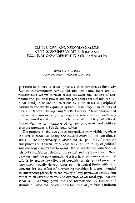 (PDF) Clientelism and neocolonialism: Center-periphery relations and ...
