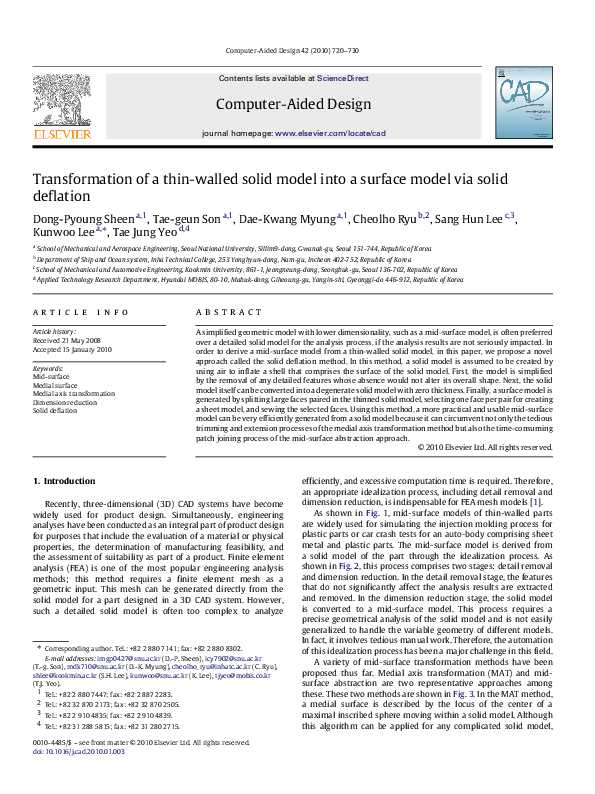 (PDF) Transformation of a thin-walled solid model into a surface model via solid deflation