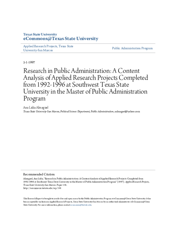 (PDF) Research in Public Administration: A Content Analysis of Applied ...