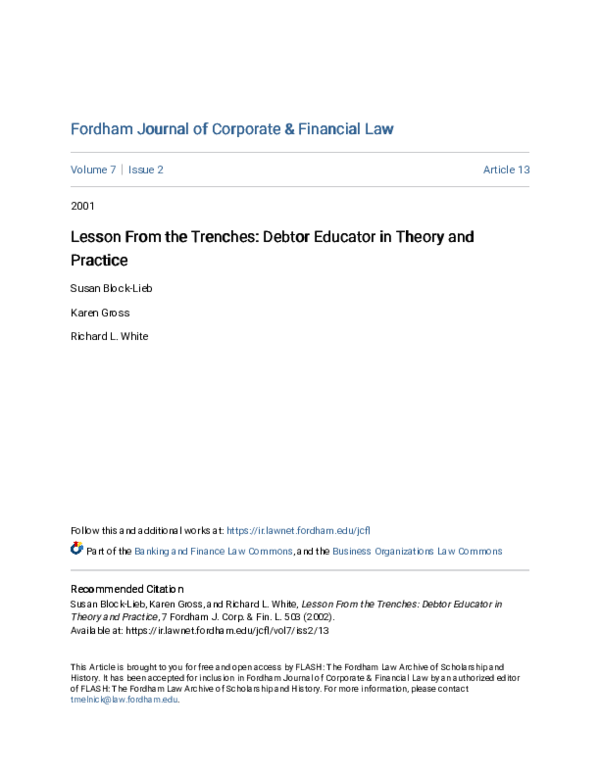 (PDF) Lesson From the Trenches: Debtor Educator in Theory and Practice ...