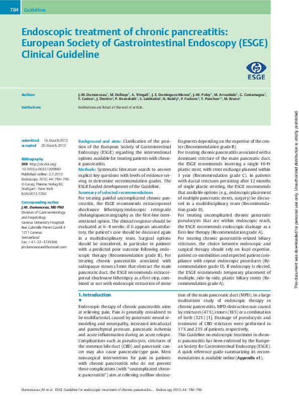 (PDF) Endoscopic treatment of chronic pancreatitis: European Society of ...