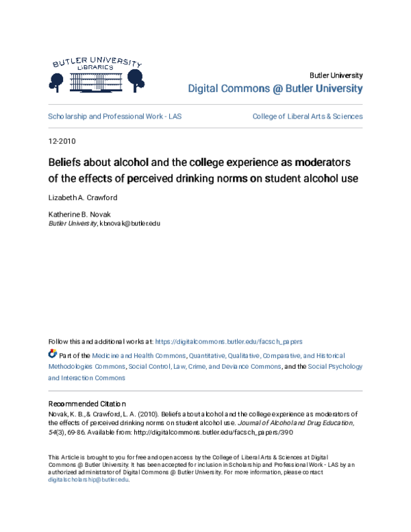 (PDF) Beliefs about alcohol and the college experience as moderators of ...
