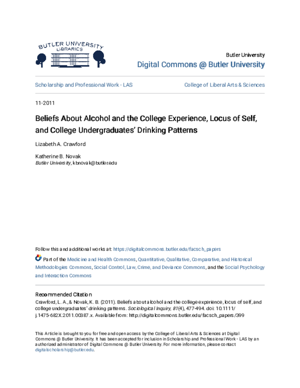 (PDF) Beliefs about Alcohol and the College Experience, Locus of Self ...