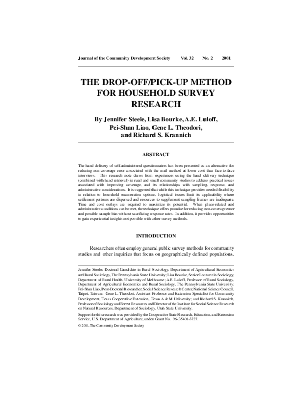 (PDF) The drop-off/pick-up method for household survey research | A ...