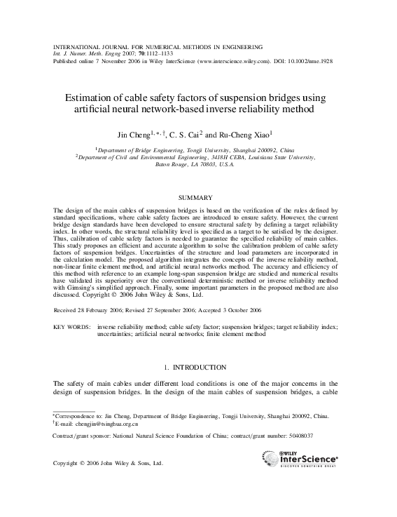 (PDF) Estimation of cable safety factors of suspension bridges using artificial neural network ...