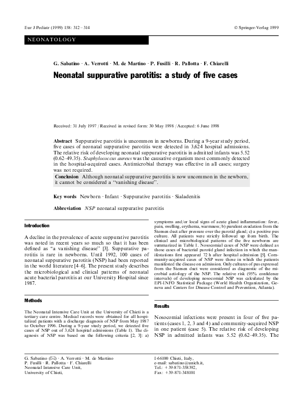 (PDF) Neonatal suppurative parotitis: a study of five cases
