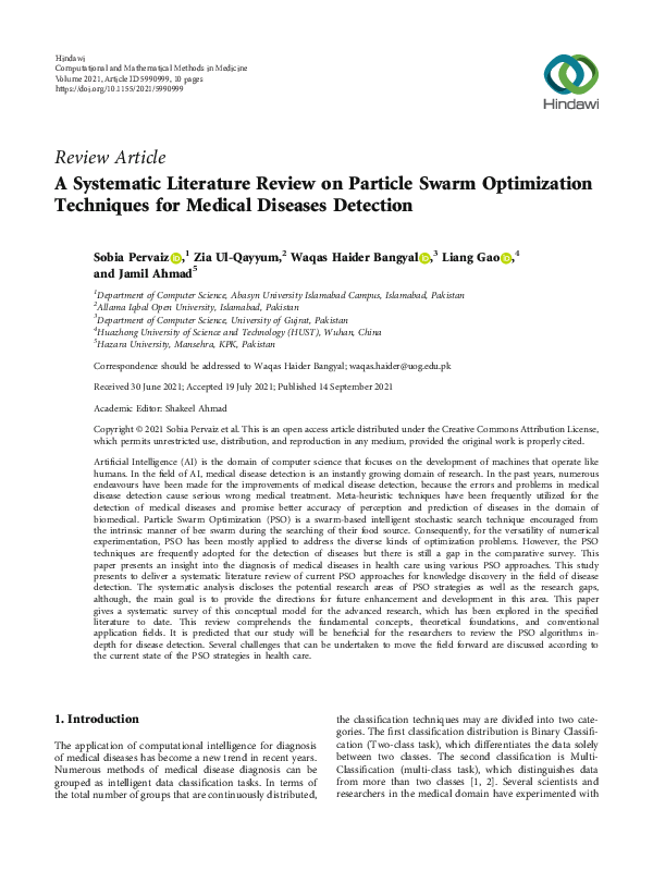 (PDF) A Systematic Literature Review on Particle Swarm Optimization Techniques for Medical ...
