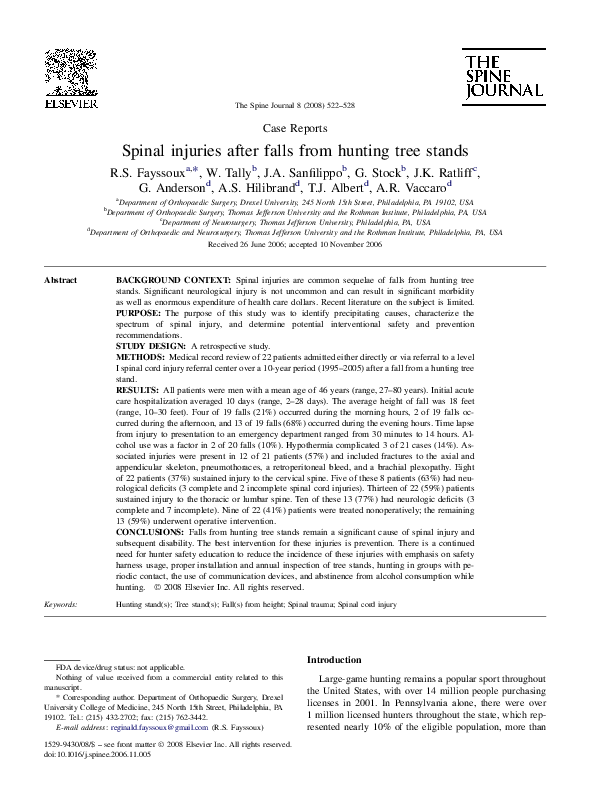 (PDF) Spinal injuries after falls from hunting tree stands