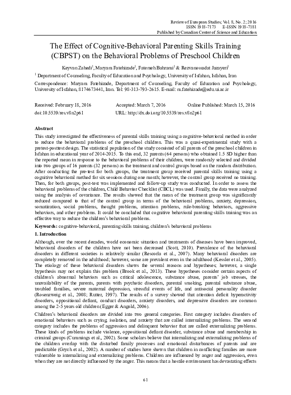 (PDF) The Effect of Cognitive-Behavioral Parenting Skills Training ...