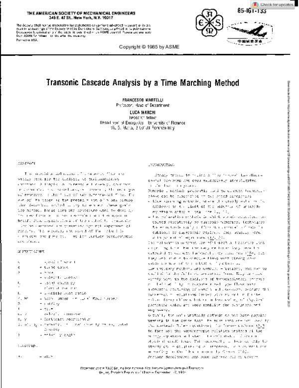 (PDF) Transonic Cascade Analysis by a Time Marching Method