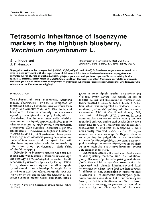 (PDF) Tetrasomic inheritance of isoenzyme markers in the highbush ...