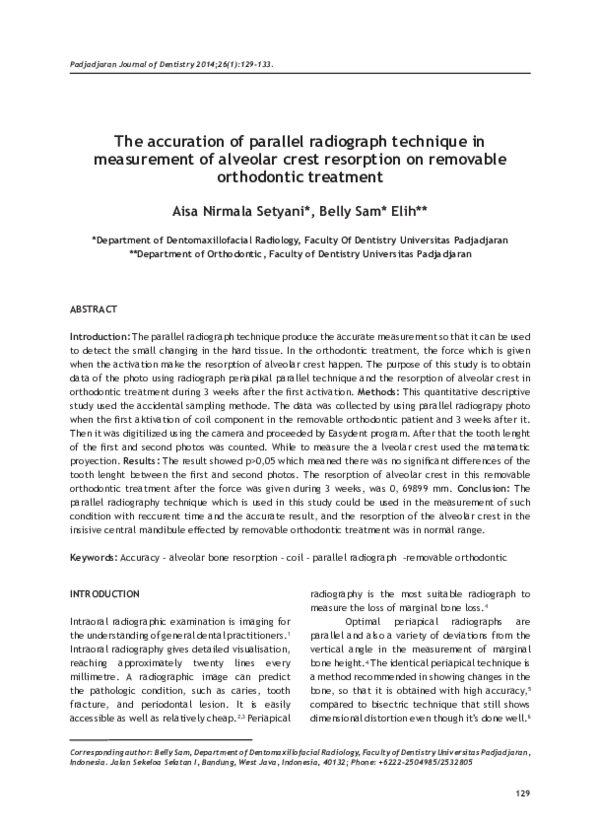 (PDF) The accuration of parallel radiograph technique in measurement of ...