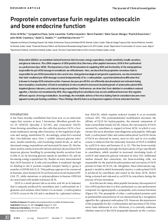(PDF) Proprotein convertase furin regulates osteocalcin and bone ...