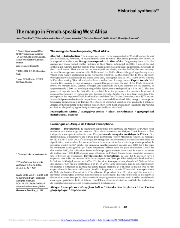 (PDF) The mango in French-speaking West Africa