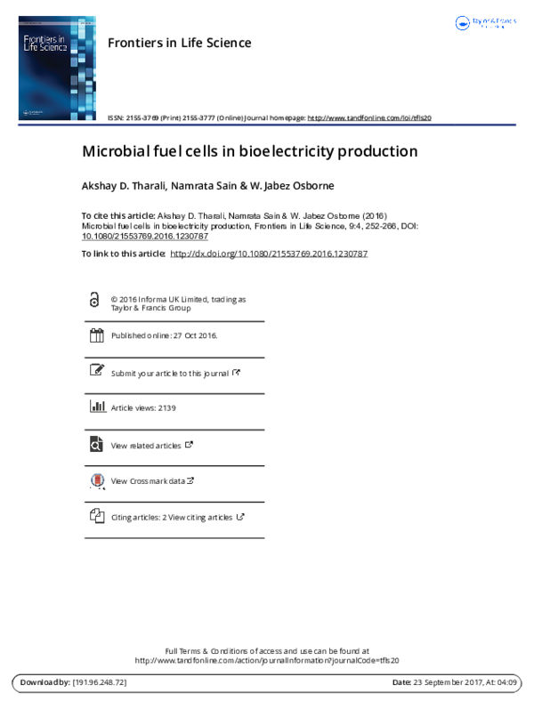 (PDF) Microbial fuel cells in bioelectricity production