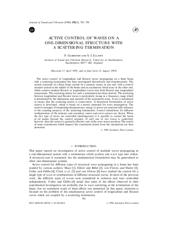 (PDF) Active Control of Waves on a One-Dimensional Structure with a Scattering Termination | P ...