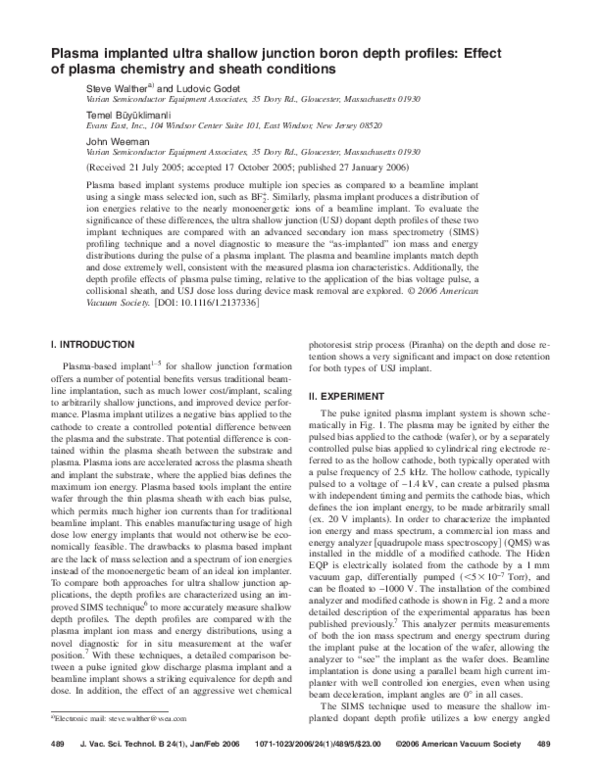 (PDF) Plasma implanted ultra shallow junction boron depth profiles ...