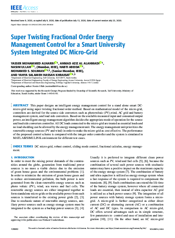 Pdf Super Twisting Fractional Order Energy Management Control For A Smart University System