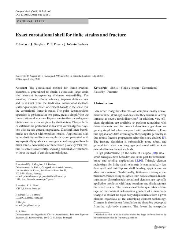 (PDF) Exact corotational shell for finite strains and fracture