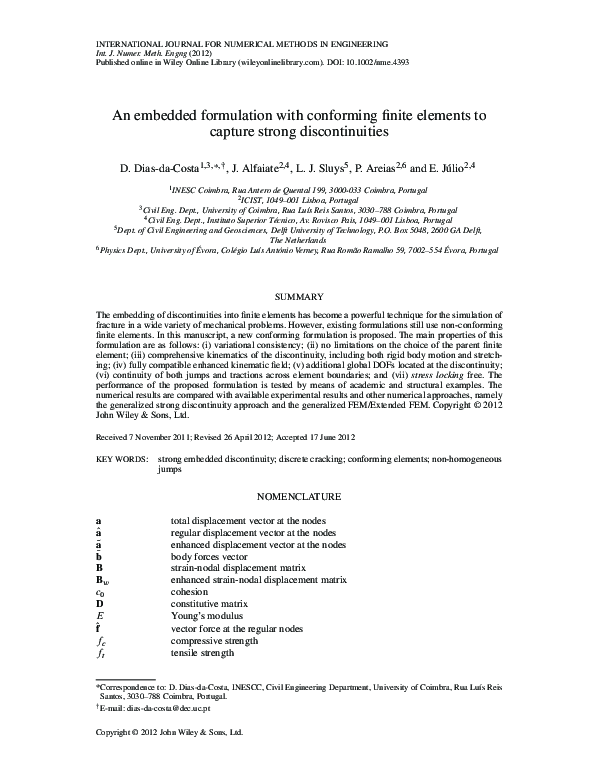 Pdf An Embedded Formulation With Conforming Finite Elements To