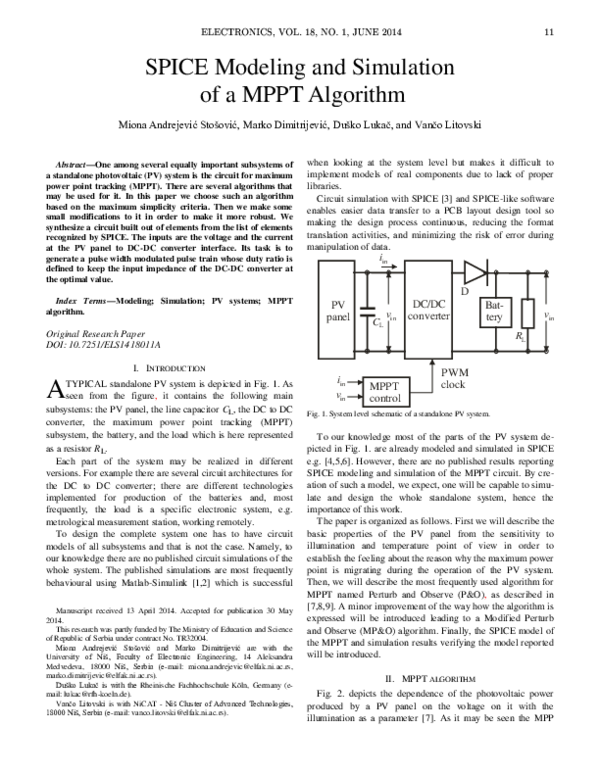 (PDF) SPICE Modeling and Simulation of a MPPT Algorithm