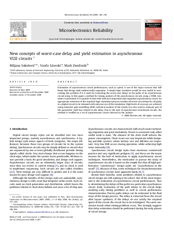 Pdf Worst Case Delay And Yield In Asynchronous Vlsi