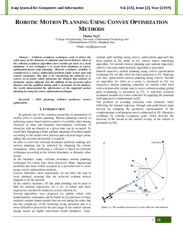 (PDF) Robotic Motion Planning Using Convex Optimization Methods