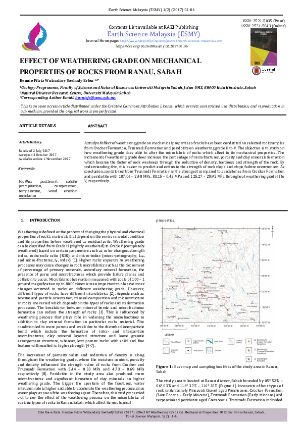 (PDF) Effect of weathering grade on mechanical properties of rocks from ...