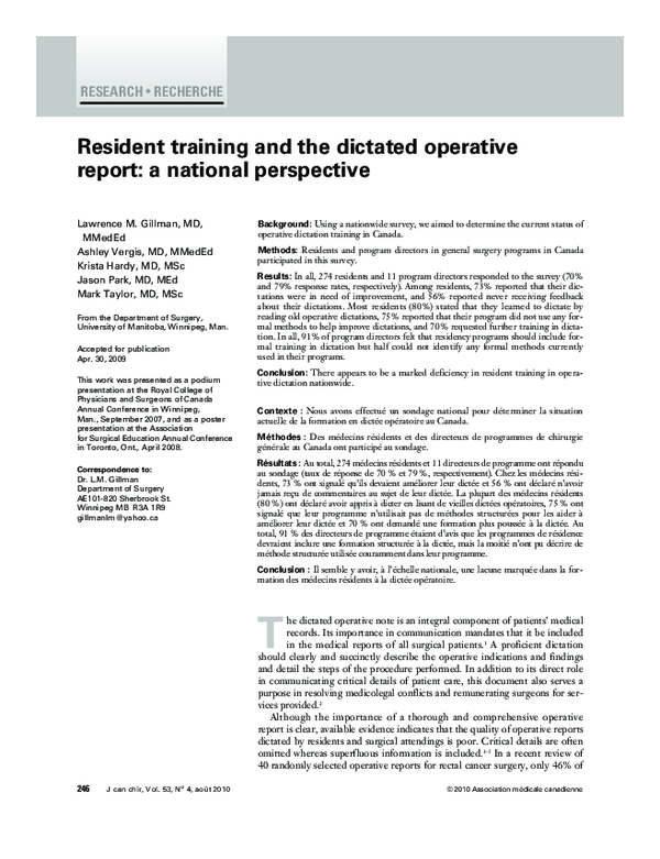 (PDF) Resident training and the dictated operative report: a national ...