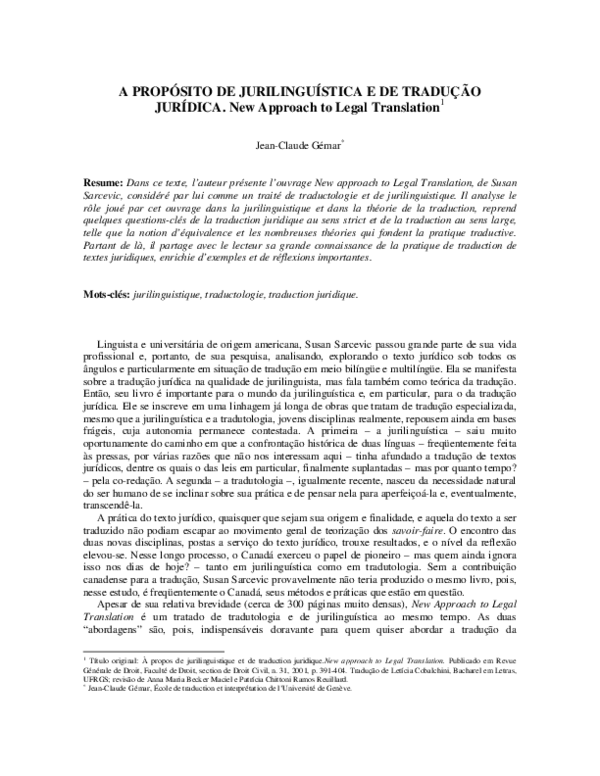 (PDF) A PROPÓSITO DE JURILINGUÍSTICA E DE TRADUÇÃO JURÍDICA. New ...