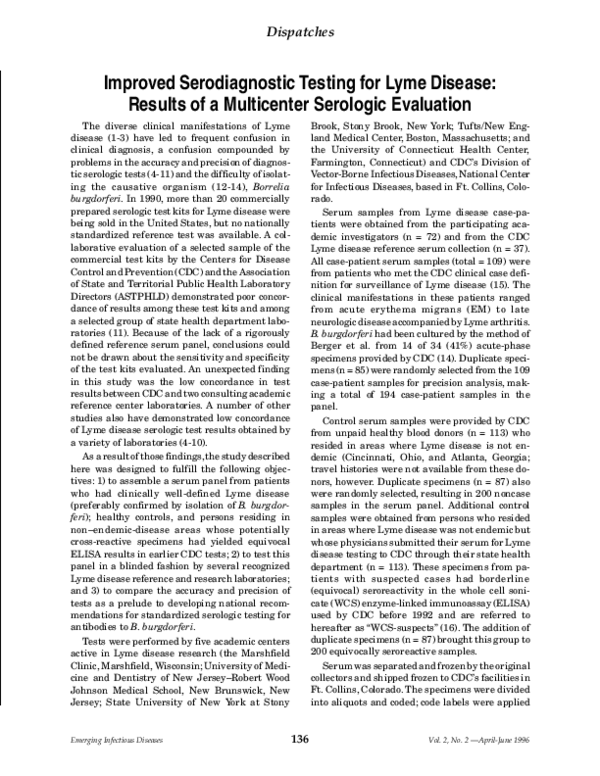 (PDF) Improved Serodiagnostic Testing for Lyme Disease: Results of a ...