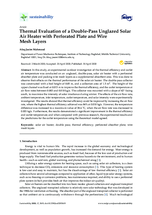 (PDF) Thermal Evaluation of a Double-Pass Unglazed Solar Air Heater ...