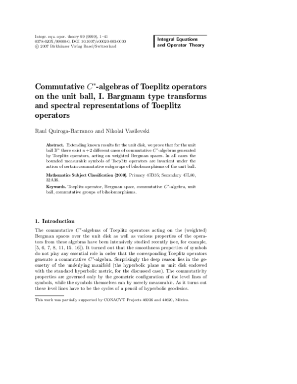 (PDF) Commutative C*-Algebras of Toeplitz Operators on the Unit Ball, II. Geometry of the Level ...