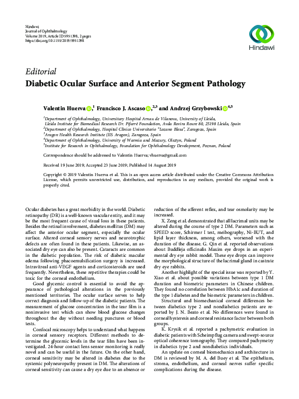 (PDF) Diabetic Ocular Surface and Anterior Segment Pathology