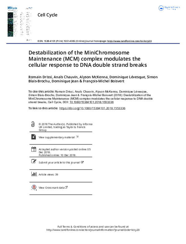 (PDF) MCM Complex Disruption Alters DNA Damage Response Mechanisms
