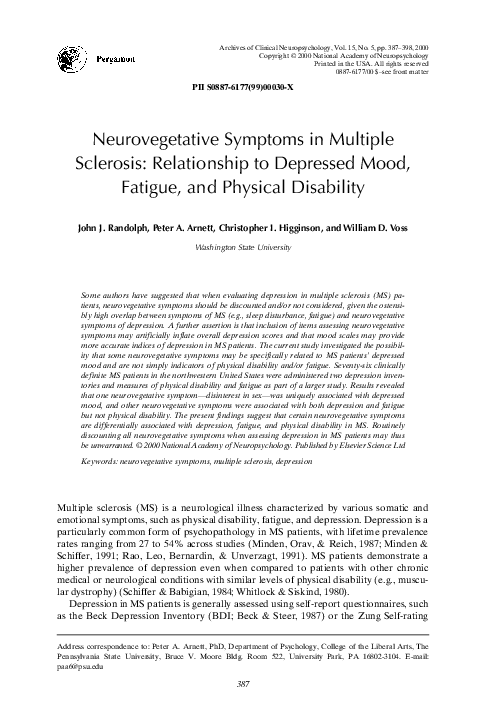 (PDF) Neurovegetative Symptoms in Multiple Sclerosis:: Relationship to ...
