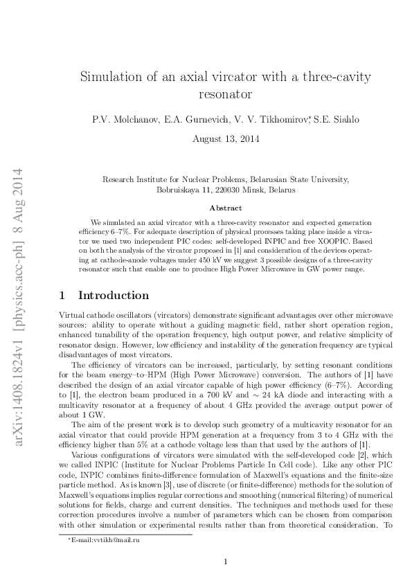 (PDF) Simulation of an axial vircator with a three-cavity resonator