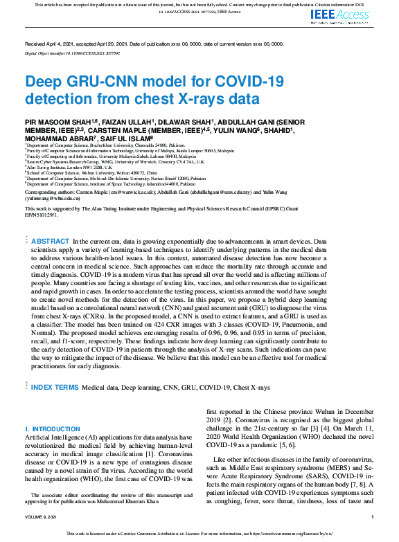 (PDF) Deep GRU-CNN model for COVID-19 detection from chest X-rays data
