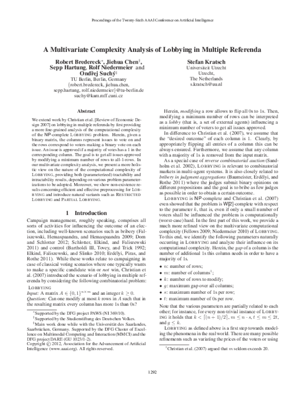 (PDF) A Multivariate Complexity Analysis of Lobbying in Multiple Referenda
